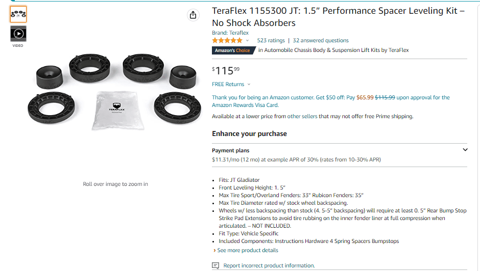 West Virginia - TeraFlex 1155300 JT: 1.5” Performance Spacer Leveling ...