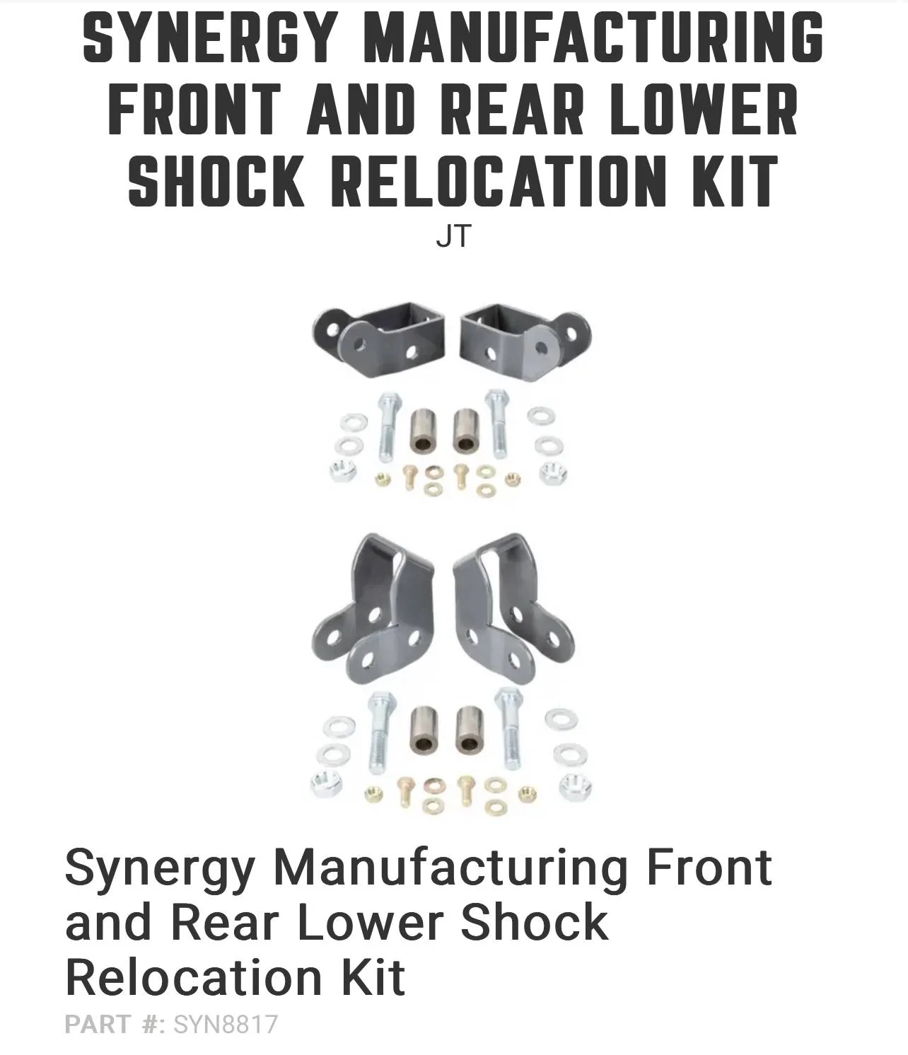Maine - Synergy Shock Relocation Brackets (new in box) | Jeep Gladiator ...