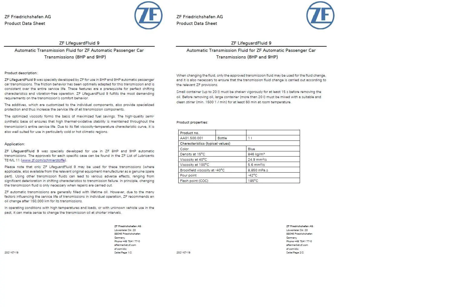 References to ZF-Approved ATF Equivalents for 850RE Automatic ...