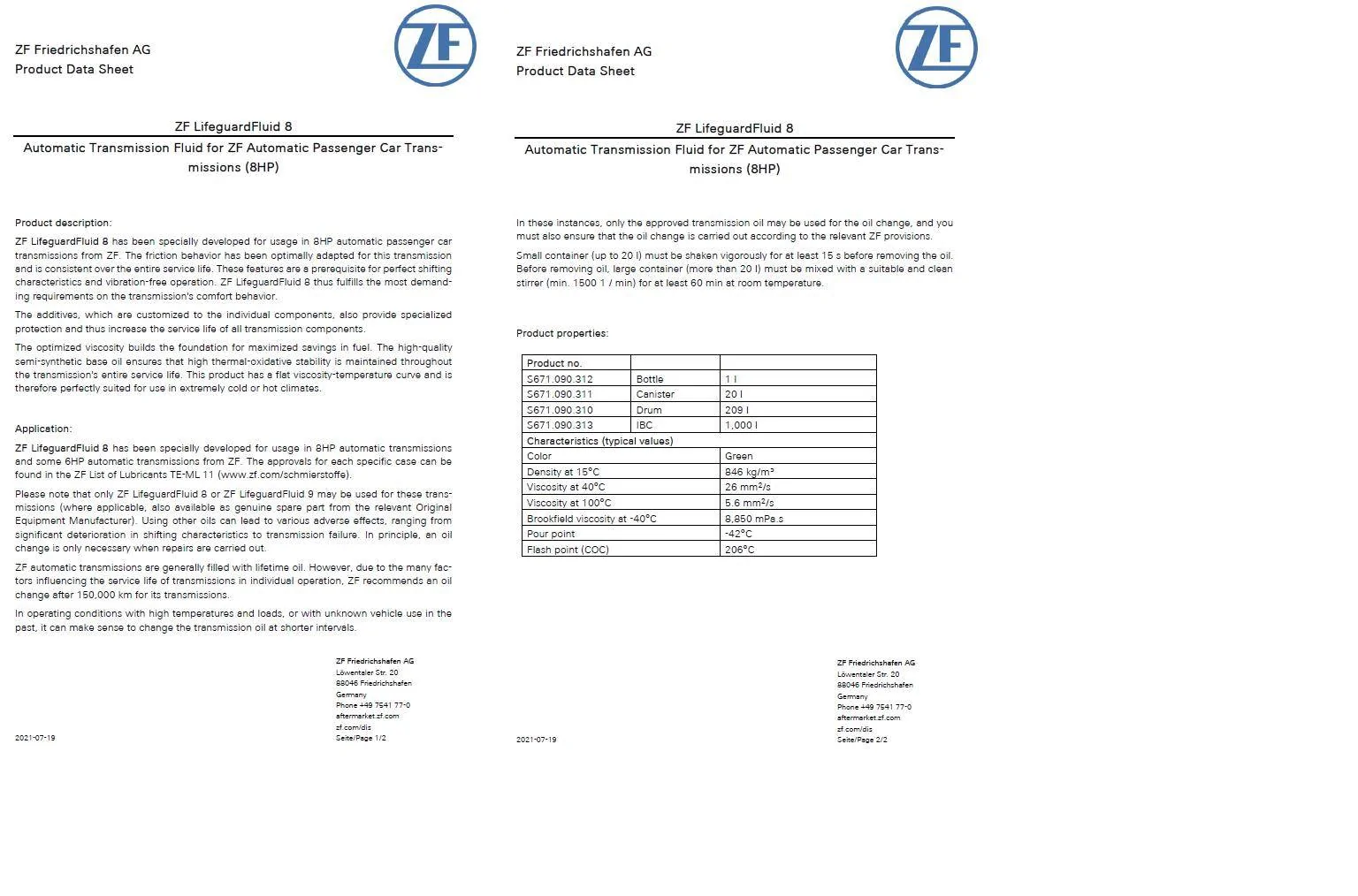 References to ZF-Approved ATF Equivalents for 850RE Automatic ...