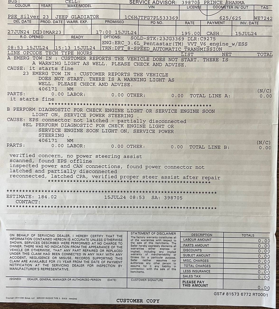 The reverse camera shows a blue screen and does not display the rear ...